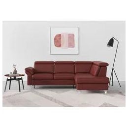 Sit & More Ecksofa SIT & MORE "Arngast L-Form" Sofas Gr. B/H/T: 245cm x 84cm x 194cm, NaturLEDER, Ottomane rechts, mit Bettfunktion-mit Bettkasten-Bett mit Leder bezogen, rot (merlot) inklusive Kopfteilverstellung und Federkern