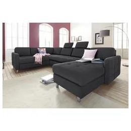 Sit & More Wohnlandschaft SIT & MORE "Pablo U-Form" Sofas Gr. B/H/T: 292cm x 80cm x 87cm, Kunstleder SOFTLUX, Recamiere rechts, mit Bettfunktion, schwarz wahlweise mit Bettfunktion und Bettkasten