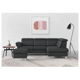 Sit & More Ecksofa SIT & MORE "Arngast L-Form" Sofas Gr. B/H/T: 245 cm x 84 cm x 194 cm, NaturLEDER, Ottomane rechts, mit Bettfunktion-mit Bettkasten-Bett mit Stoff bezogen, schwarz inklusive Kopfteilverstellung und Federkern