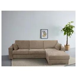 Ecksofa Home Affaire "Roma "L" Dauerschlaffunktion, mit Unterfederung" Sofas Gr. B/H/T: 300cm x 85cm x 173cm, Stucktur weich, Recamiere rechts, Liegefläche: 163 x 198cm, braun Matratzenhöhe 14cm,, Liegemaße ca 163x198 cm, L-Form