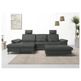 Ecksofa Places of Style "Costello L-Form" Sofas Gr. B/H/T: 301 cm x 89 cm x 176 cm, Material, Recamiere links, mit Bettfunktion-mit Bettkasten-Bett im Stoff bezogen, grau (anthrazit) incl. Sitztiefenverstellung und Armlehnfunktion, 3 Nierenkissen