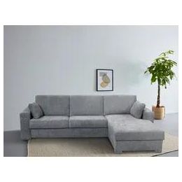 Ecksofa Home Affaire "Roma "L" Dauerschlaffunktion, mit Unterfederung" Sofas Gr. B/H/T: 300cm x 85cm x 173cm, Struktur fein, Recamiere rechts, Liegefläche: 163 x 198cm, grau (hellgrau) Matratzenhöhe 14cm,, Liegemaße ca 163x198 cm, L-Form