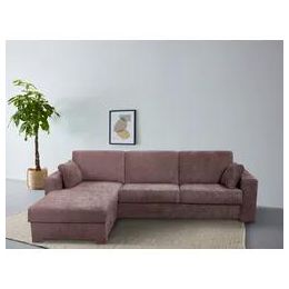 Ecksofa Home Affaire "Roma "L" Dauerschlaffunktion, mit Unterfederung" Sofas Gr. B/H/T: 300cm x 85cm x 173cm, Stucktur weich, Recamiere links, Liegefläche: 163 x 198cm, braun Matratzenhöhe 14cm,, Liegemaße ca 163x198 cm, L-Form