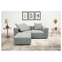 Ecksofa RAUM.ID "Gerrid L-Form", grau (hellgrau), B:216cm H:69cm T:193cm, 100% Polyester, Sofas, Cord, Modulsofa, bestehend aus 2 Eckelementen + 1 Hocker