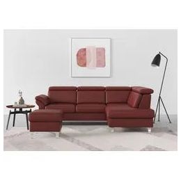 Sit & More Ecksofa SIT & MORE "Arngast L-Form" Sofas Gr. B/H/T: 245cm x 84cm x 194cm, NaturLEDER, Ottomane rechts, ohne Bettfunktion-ohne Bettkasten-Rücken echtes Leder, rot (merlot) inklusive Kopfteilverstellung und Federkern