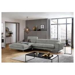 Ecksofa W.Schillig "piedroo" Sofas Gr. B/H/T: 343cm x 70cm x 193cm, Stoff S37, Longchair links, mit Kopfteilverstellung-mit motorischer Sitztiefenverstellung, grau (grau s37) Kopfteilverstellung, wahlweise mit Sitztiefenverstellung, Breite 343cm