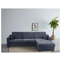 Ecksofa Home Affaire "Roma "L" Dauerschlaffunktion, mit Unterfederung" Sofas Gr. B/H/T: 300cm x 85cm x 173cm, Stucktur weich, Recamiere rechts, Liegefläche: 163 x 198cm, blau (dunkelblau) Matratzenhöhe 14cm,, Liegemaße ca 163x198 cm, L-Form