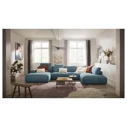 Wohnlandschaft Gallery M BRANDED BY MUSTERRING "Lucia U-Form" Sofas Gr. B/H/T: 434cm x 81cm x 204cm, Cord, Ottomane rechts, blau (petrol) Verschiedene Farben, Cord-Bezug, Gesamtbreite 434 cm