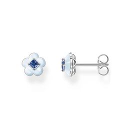 Paar Ohrstecker Thomas Sabo "Blume mit blauem Stein, H2269-496-1" Ohrringe Gr. Silber 925 (Sterlingsilber), bunt (silberfarben, blau, blau) Damen Ohrstecker mit Glas-Keramik Stein