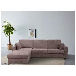 Ecksofa Home Affaire "Roma "L" Dauerschlaffunktion, mit Unterfederung", braun (schlamm), B:300cm H:85cm T:173cm, 100% Polyester, Sofas, Matratzenhöhe 14cm,, Liegemaße ca 163x198 cm, L-Form