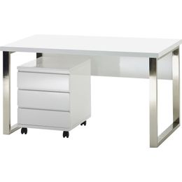 Schreibtisch MCA furniture "Sydney" Tische Gr. B/H/T: 140 cm x 76 cm x 70 cm, weiß (weiß, chromfarben, hochglanz) Schreibtische Hochglanz, Breite 140 cm