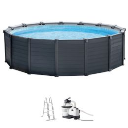 Framepool Intex "Graphite Gray Panel" Schwimmbecken Gr. Ø/B/H/L: 478 cm x Breite Höhe 124 cm x Länge, 16805 l, blau (grau, blau, weiß) Frame-Pools ØxH: 478x124 cm, inkl. Sandfilter, Leiter Abdeck- und Bodenplane