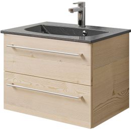 Waschtisch SAPHIR "Serie 6025 Mineralmarmor-Waschtisch mit Unterschrank, 67 cm breit" Waschtische Gr. Waschtisch grau, braun (polar pinie, polar pinie quer nb) Waschtische Waschplatz mit 2 Schubladen, hängend, verschiedene Ausführungen