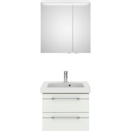 Badmöbel-Set SAPHIR "Balto Sprint 2-teilig, Mineralmarmor-Waschtisch mit LED-Spiegelschrank", weiß (weiß hochglanz, weiß glanz), B:70cm H:200cm T:46cm, Spanplatte, Kastenmöbel-Sets, Badezimmer Set inkl. Türdämpfer, 70 cm breit, 2 Türen, 2 Schubladen