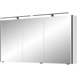 Spiegelschrank SAPHIR "Serie 7045 Badezimmer-Spiegelschrank inkl. LED-Beleuchtung, 3 Türen" Schränke Gr. B/H/T: 133,2 cm x 70,3 cm x 17 cm, LED-Aufsatzleuchte in Schwarz, 3 St., weiß (weiß glanz) Badschrank 133,2 cm breit, inkl. LEDplus Schalter und Türdämpfer