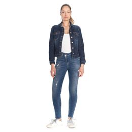 Slim-fit-Jeans Le Temps Des Cerises "POWERHIC" Gr. 26, US-Größen, blau Damen Jeans mit asymmetrischer Knopfpartie