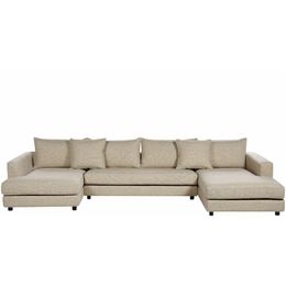 Beliani Wohnlandschaft Beige Stoffbezug 5 Personen U-Form Modern Gepolsterte Rückenlehne Polsterung Gemütlich Bequem mit Kissen für Wohnzimmer