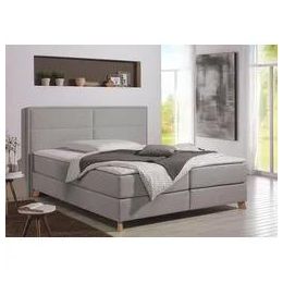 Boxspringbett Home Affaire "Caria", grau (silbergrau), B:171cm L:209cm, Strukturstoff-Bezug (100% Polyester), Topperbezug 100% Polyester, Komplettbetten, Boxspringbett, in 5 Breiten, 3 Matratzen-Ausführungen, 2 Härtegraden, Topper