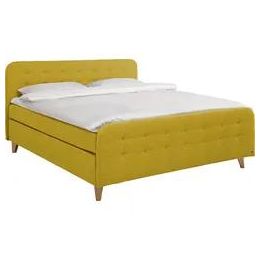 Boxspringbett Tom Tailor HOME "NORDIC BOX" Komplettbetten Gr. Struktur fein TBO, Liegefläche B/L: 180cm x 200cm, H2 + H2, 5-Zonen-Tonnentaschen-Federkernmatratze, gelb (mustard tbo 5) Boxspringbett mit Knopfheftung im Kopfteil und Fußteil, Füße in Buche natur