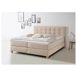 Boxspringbett Home Affaire "Moulay" Komplettbetten Gr. Samtstoff, Liegefläche B/L: 200 cm x 200 cm, Gewicht bis: 120 kg H4, 7-Zonen-Tonnentaschen-Federkernmatratze, beige Boxspringbett inkl. Topper, in 3 Härtegraden, TFK auch Härtegrad 4