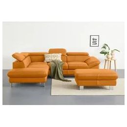 Ecksofa COTTA "Driver L-Form" Sofas Gr. B/H/T: 268cm x 73cm x 214cm, NaturLEDER, Ottomane links, mit Kopfteilverstellung-ohne Bettfunktion und Bettkasten, gelb (amber) mit Kopfteilverstellung, wahlweise Bettfunktion