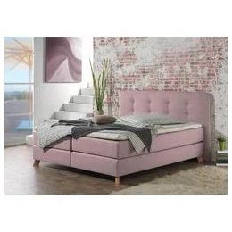 Boxspringbett Home Affaire "Cecina", rosa (rosé), B:122cm L:210cm, Struktur fein (100% Polyester), Komplettbetten, Boxspringbett, in 5 Breiten, 3 Ausführungen, 2 Härtegrade, Knopfheftung, Topper