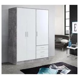 Kleiderschrank FORTE "Jupiter, Made in Europe, mit Schubladen" Schränke Gr. B/H/T: 145 cm x 200 cm x 60 cm, 3 St., grau (beton, weiß) Drehtürenschrank Schränke viel Stauraum, 2 Breiten und 4 Farben