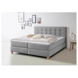 Boxspringbett Home Affaire "Moulay" Komplettbetten Gr. Samtstoff, Liegefläche B/L: 200cm x 200cm, Gewicht bis: 80 kg H2, 7-Zonen-Tonnentaschen-Federkernmatratze, grau Boxspringbett inkl. Topper, in 3 Härtegraden, TFK auch Härtegrad 4