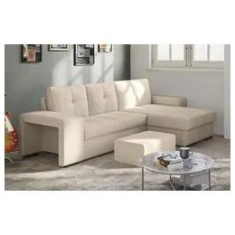 Ecksofa COTTA "Mattina L-Form" Sofas Gr. B/H/T: 268cm x 73cm x 156cm, Chenille-Struktur, Recamiere rechts, ohne Bettfunktion und Bettkasten, beige (nature) inkl. Hocker, wahlweise mit Bettfunktion und Bettkasten