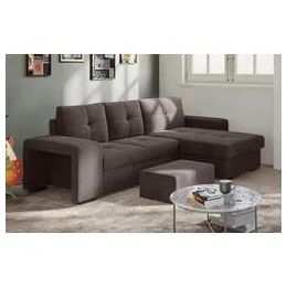 Ecksofa COTTA "Mattina L-Form" Sofas Gr. B/H/T: 268cm x 73cm x 156cm, Microfaser, Recamiere rechts, ohne Bettfunktion und Bettkasten, braun (mud) inkl. Hocker, wahlweise mit Bettfunktion und Bettkasten