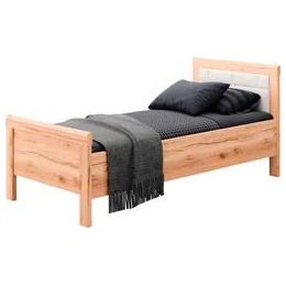 Einzelbett Priess "Arnsberg", braun (astkernbuche, weiß), B:108cm L:208cm, Betten, Jugendbett Kinder-Einzelbett Bettgestell, Komforthöhe mit gepolstertem Kopfteil