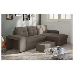 Ecksofa COTTA "Mattina L-Form" Sofas Gr. B/H/T: 268cm x 73cm x 156cm, Chenille-Struktur, Recamiere rechts, ohne Bettfunktion und Bettkasten, grau (taupe) inkl. Hocker, wahlweise mit Bettfunktion und Bettkasten