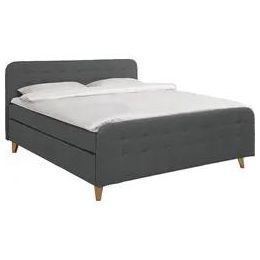 Boxspringbett Tom Tailor HOME "NORDIC BOX" Komplettbetten Gr. Chenille GCP, Liegefläche B/L: 160cm x 200cm, H2 + H2, 5-Zonen-Tonnentaschen-Federkernmatratze, grau (concrete gcp 129) Boxspringbett mit Knopfheftung im Kopfteil und Fußteil, Füße in Buche natur