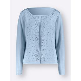 WITT Damen Feinstrickjacke mit kleinen Glitzersteinchen, hellblau, Gr&ouml;&szlig;e 52