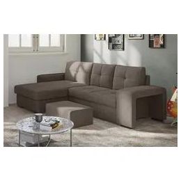 Ecksofa COTTA "Mattina L-Form" Sofas Gr. B/H/T: 268cm x 73cm x 156cm, Chenille-Struktur, Recamiere links, mit Bettfunktion und Bettkasten, grau (taupe) inkl. Hocker, wahlweise mit Bettfunktion und Bettkasten