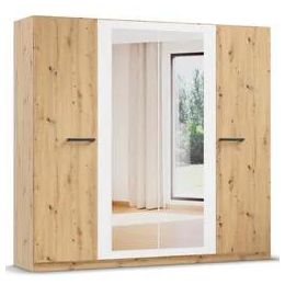 Drehtürenschrank Rauch "Kleiderschrank Schrank Garderobe Garderobenschrank Stauraumwunder MODI" Schränke Gr. B/H/T: 226cm x 210cm x 54cm, Mit Spiegel, weiß (eiche artisan/weiß) inkl. Stoff-Organizer mit 6 Fächern optionaler Spiegel MADE IN GERMANY