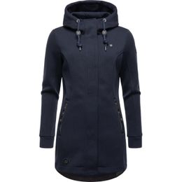 Kapuzensweatjacke Ragwear "Letti Bonded", Damen, Gr. XXXL(46), blau (navy), Feinstrick, 100% Polyester, tailliert ca. Mitte Oberschenkel, hoch geschlossener Ausschnitt, Ärmel ohne Ärmelschlitz normaler Saum, Sweatjacken, Sportliche Kapuzenjacke in Feinstrick-Optik