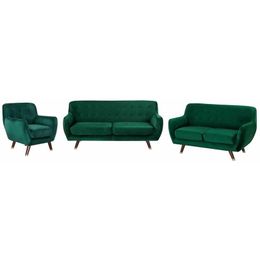 Beliani Sofa Set Dunkelgrün Samtstoff Sitzgruppe Klassisch Minimalistisch Wohnzimmer