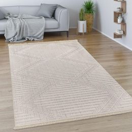 Paco Home - Teppich Wohnzimmer Esszimmer Boho Rauten Muster Geometrisch Mit Fransen Modern 200x290 cm, Creme 6