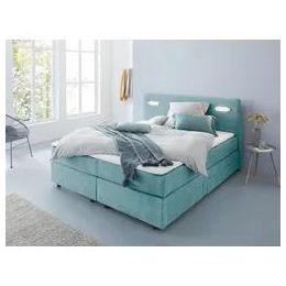 Boxbett Inosign "Luan" Komplettbetten Gr. Velourstoff fein Polyester Schubkästen rechts und links LED-Beleuchtung, Liegefläche B/L: 180 cm x 200 cm Betthöhe: 57 cm, Gewicht bis: 80 kg + 80 kg H2 + H2, 7-Zonen-Taschen-Federkernmatratze, blau (turquoise) Boxspringbett Schubkästen, LED-Beleuchtung und Topper, in Breite 120 cm 180