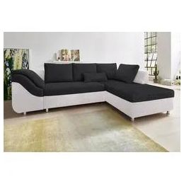 Ecksofa Collection AB "Sally L-Form" Sofas Gr. B/H/T: 256cm x 87cm x 165cm, Kunstleder SOFTLUX-Struktur, Ottomane beidseitig montierbar, mit Bettfunktion, schwarz-weiß (weiß, schwarz, weiß) mit und ohne Bettfunktion, inklusive loser Rücken- Zierkissen