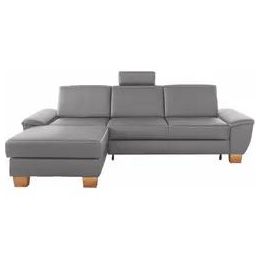 Ecksofa exxpo - SOFA FASHION "Croma, hochwertige Detailverarbeitung, mit Kontrastnaht, L-Form" Sofas Gr. B/H/T: 273cm x 88cm x 162cm, Kunstleder SOFTLUX, Recamiere links, mit Bettfunktion, grau (delfin) bequem, wahlweise mit Bettfunktion und Bettkasten