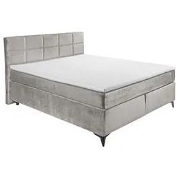 Stella Trading Boxspringbett ED EXCITING DESIGN "Navarra" Komplettbetten Gr. Microvelours 7-Zonen-Tonnentaschen-Federkernmatratze mit Kaltschaum-Topper, Liegefläche B/L: 180cm x 200cm, Gewicht bis: 120 kg H2, weiß (silber) wahlweise mit Matratze