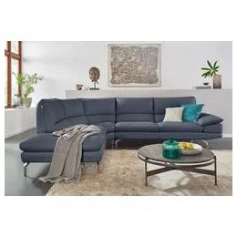 Ecksofa Calia italia "Dave, italienisches Designsofa L-Form, erstklassiger Sitzkomfort" Sofas Gr. B/H/T: 297cm x 87cm x 97cm, Leder BULL, Ottomane links, blau (dunkelblau) Ottomane wahlweise links oder rechts, in zwei tollen Lederqualitäten