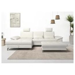 Ecksofa Places of Style "Costello L-Form, mit Sitztiefenverstellung, Armteilverstellung und" Sofas Gr. B/H/T: 301cm x 89cm x 176cm, NaturLEDER, Recamiere links, mit Bettfunktion-mit Bettkasten, weiß (altweiß) 3 Nierenkissen, optional Bettfunktion und Bettkasten