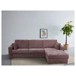 Ecksofa Home Affaire "Roma "L" Dauerschlaffunktion, mit Unterfederung" Sofas Gr. B/H/T: 300cm x 85cm x 173cm, Struktur fein, Recamiere rechts, Liegefläche: 163 x 198cm, braun Matratzenhöhe 14cm,, Liegemaße ca 163x198 cm, L-Form