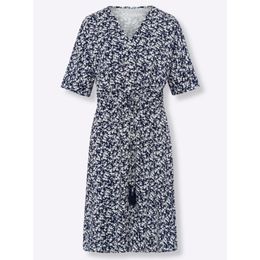 Heine Witt Damen A-Linien-Kleid mit Bindeband, marine-ecru-bedruckt, Gr&ouml;&szlig;e 34