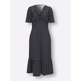 WITT Damen Shirtkleid mit Volant am Saum, schwarz-wei&szlig;-getupft, Gr&ouml;&szlig;e 42