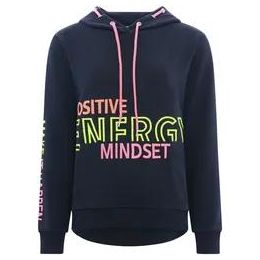 Sweatshirt ZwillingSHERZ, Damen, Gr. LXL, blau (navy), Sweatware, Obermaterial: 80% Baumwolle, 20% Polyester, unifarben, casual, normal, Langarm, Sweatshirts, mit "Positive Energy Mindset"-Aufstick in Neonfarben