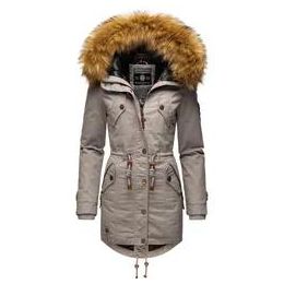 Wintermantel Marikoo "La Viva Prc" Gr. M (38), grau (hellgrau) Damen Mäntel stylischer Winterparka mit abnehmbarem Kunstfell